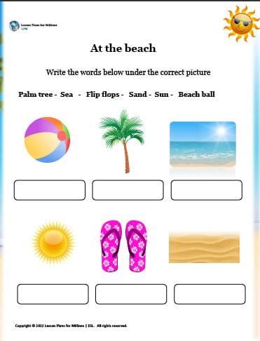 Summer time - At the beach items - Lesson Plans for Millions